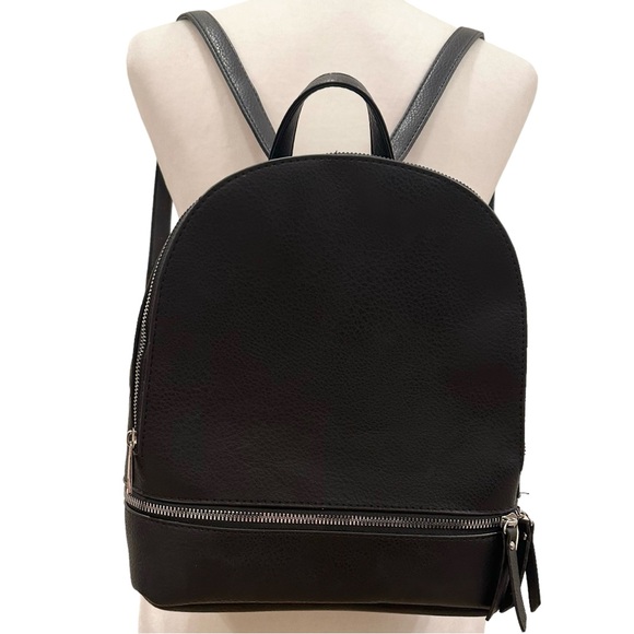 Bags | Nwot Black Faux Leather Backpack With Silver Hardware | Poshmark